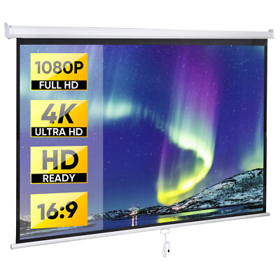 Projector Screen 80 Inch 16:9 HD Projection Screen Manual Pull Down ...