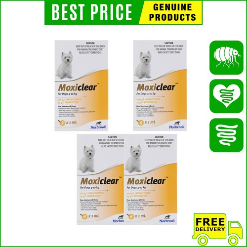 MOXICLEAR 3,6,12 Pipettes Flea Heartworm Worm Control for Dogs 4 to 10 ...