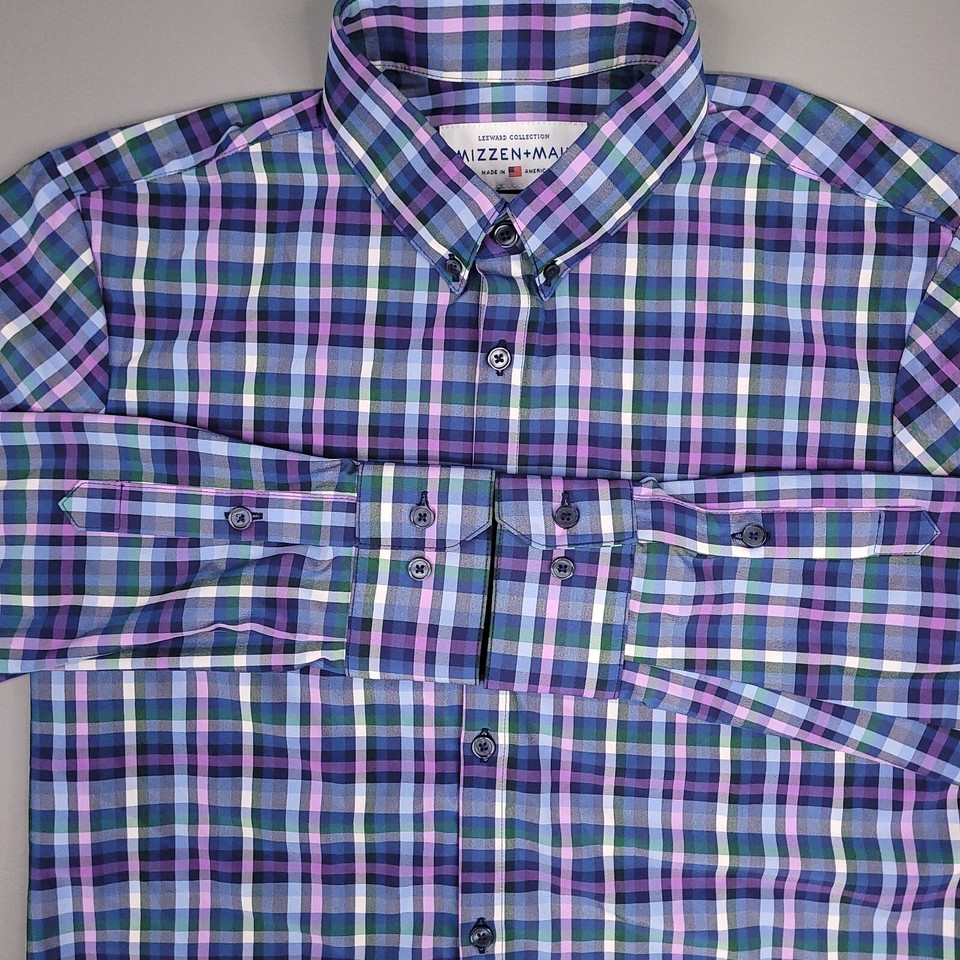 Mizzen Main Shirt Mens Large Trim Purple Plaid Leeward Performance ...