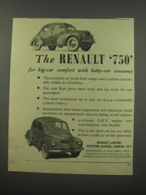 1954 Renault 750 Car Ad - The Renault 750 for big-car comfort | eBay