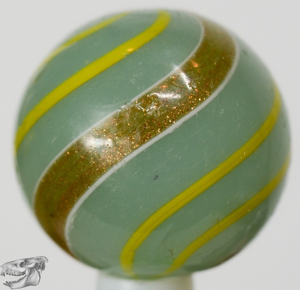 Handmade Banded Lutz Marble, Rare Opaque Green Glass 27/32 in ...