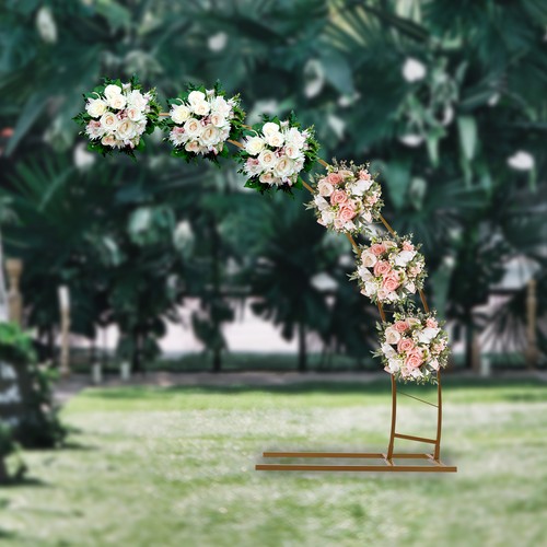 6.5ft Gold Metal Crescent Moon Wedding Arch Stand, Curved Flower ...