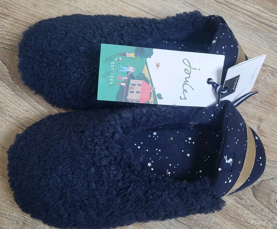 Joules Comfy Star Sky Slippers Slip On Navy Gold Women Small UK 3-4 EU ...