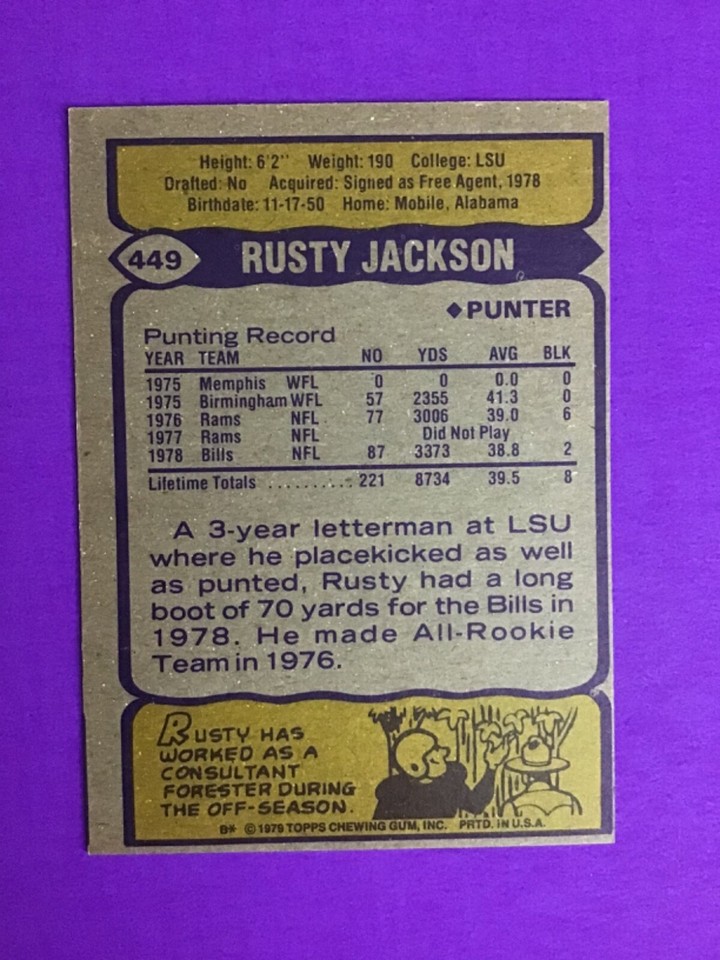 1979 TOPPS FOOTBALL SET BREAK CARD # 449 Rusty Jackson | eBay