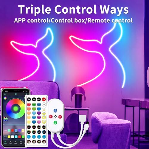 16.4ft LED neon Lights with Remote APP Control IP65 Waterproof Flexible ...