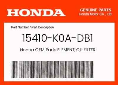 Genuine OEM Honda ELEMENT, OIL FILTER 15410-K0A-DB1 | eBay