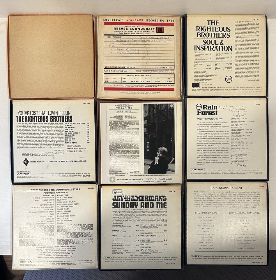 Lot of 33 REEL TO REEL TAPES 4 Track 3 3/4 IPS 7 1/2 IPS - Pop, Rock ...