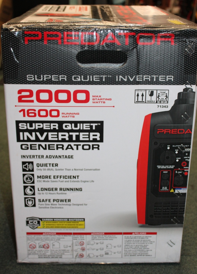 Predator 2000 Watt Super Quiet Inverter Generator with CO Secure ...