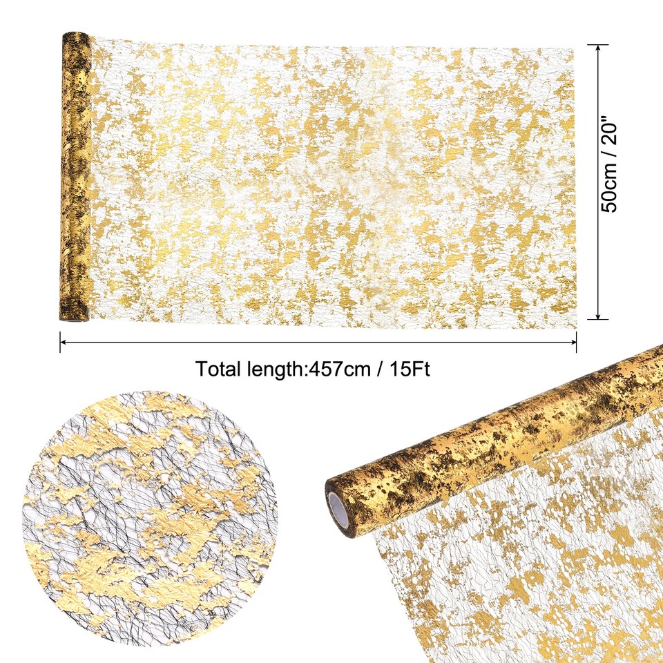 Gold Black Table Runner Roll 20" x 15Ft Sequin Foil Metallic Mesh Table ...