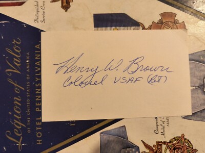 WWII Fighter Ace Col. HENRY W. BROWN 14+Vs 354 FS/ 355 FG Signed 3x5 ...