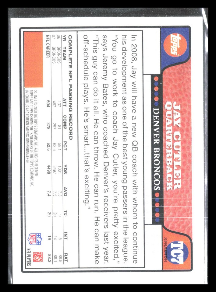 Jay Cutler 2008 Topps Chrome #TC7 Refractors | eBay