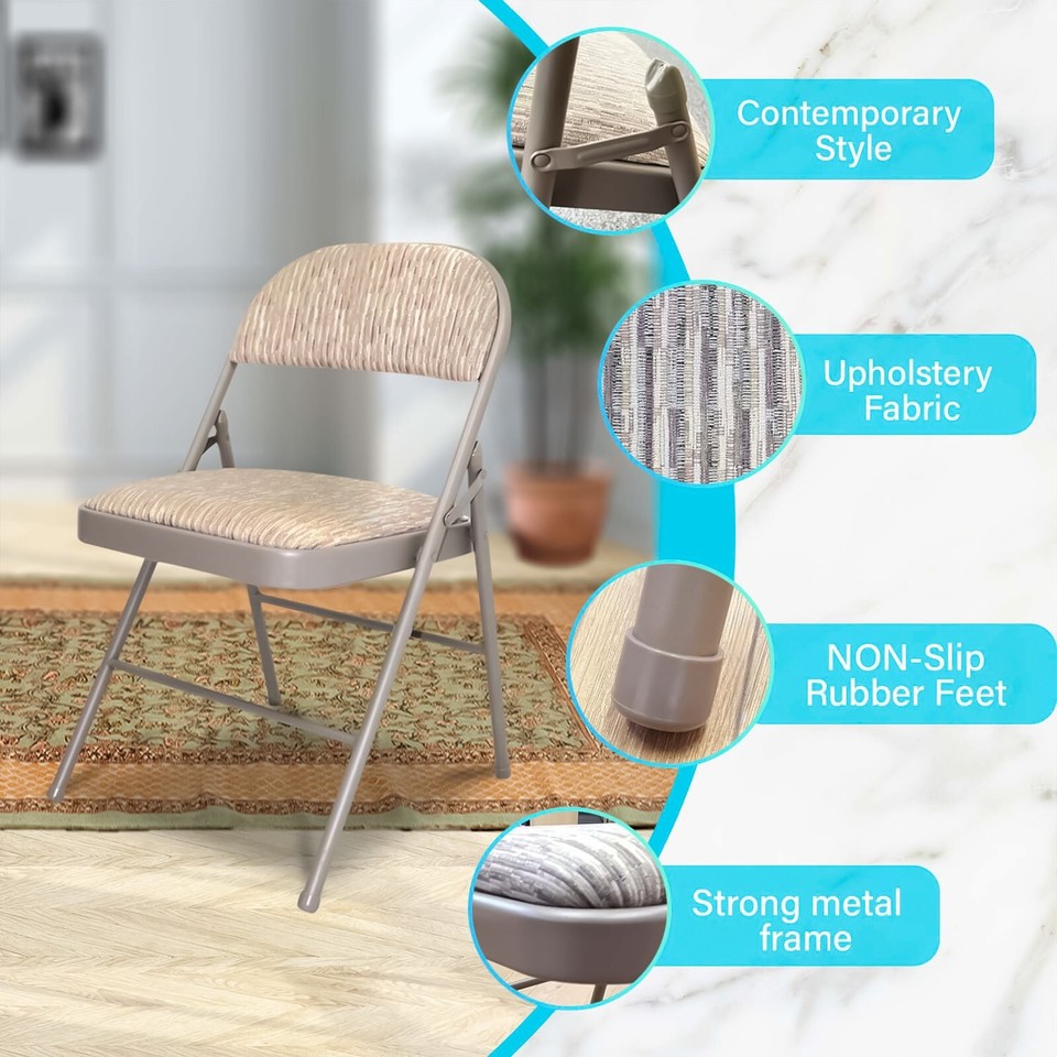 NEW DELUXE STRONG STEEL METAL FRAME FABRIC PADDED FOLDING OFFICE BACK ...