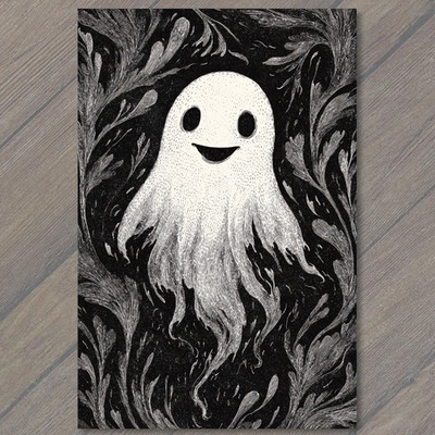 Art Print Smiling Ghost Surrounded By Swirling Shadows Halloween Night ...