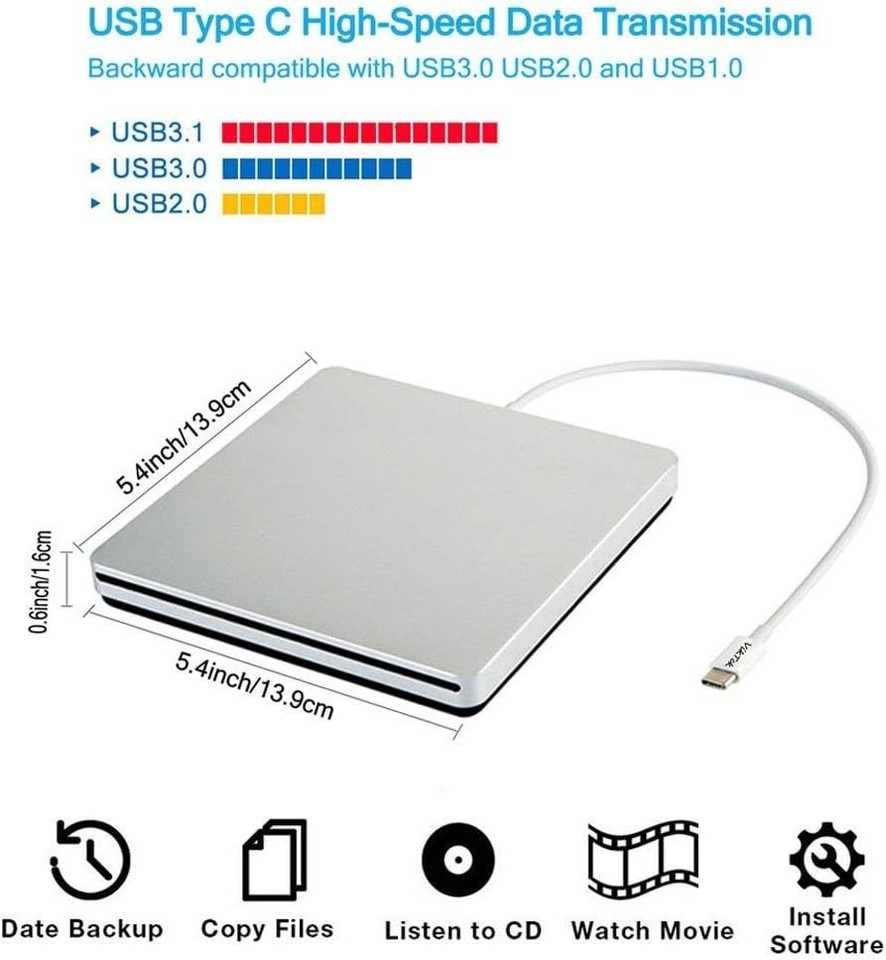 USB-C Superdrive External DVD/CD Reader Burner For Apple Macbook Air ...