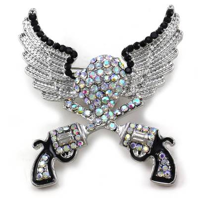 Angel Wing Cowboy Revolver Pistol Gun Brooch Pin Clear Aurora Borealis ...