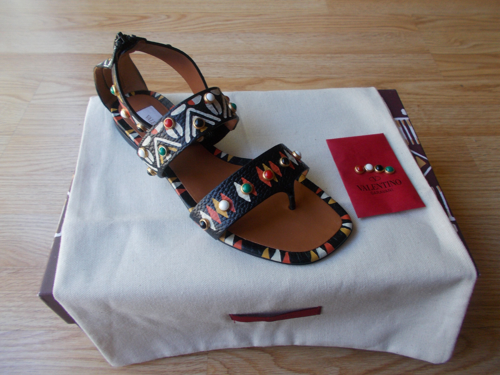 $1575 Valentino Garavani Primitive Sandals Thong Flat Studded sz 36.5 ...