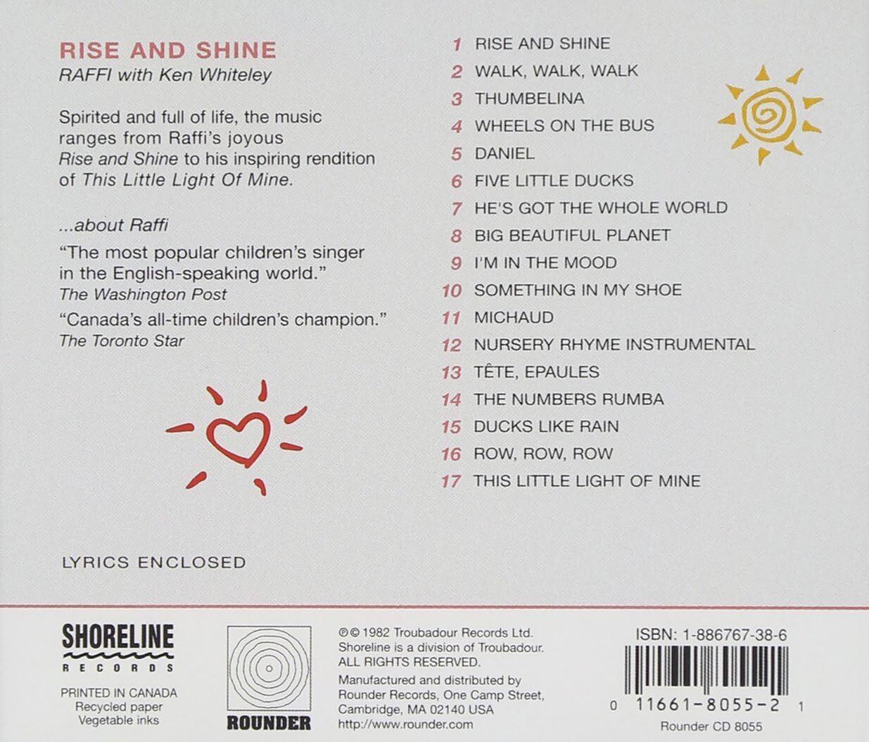 Kimbo Educational Kimksr8111cd Rise and Shine CD Raffi for sale online ...