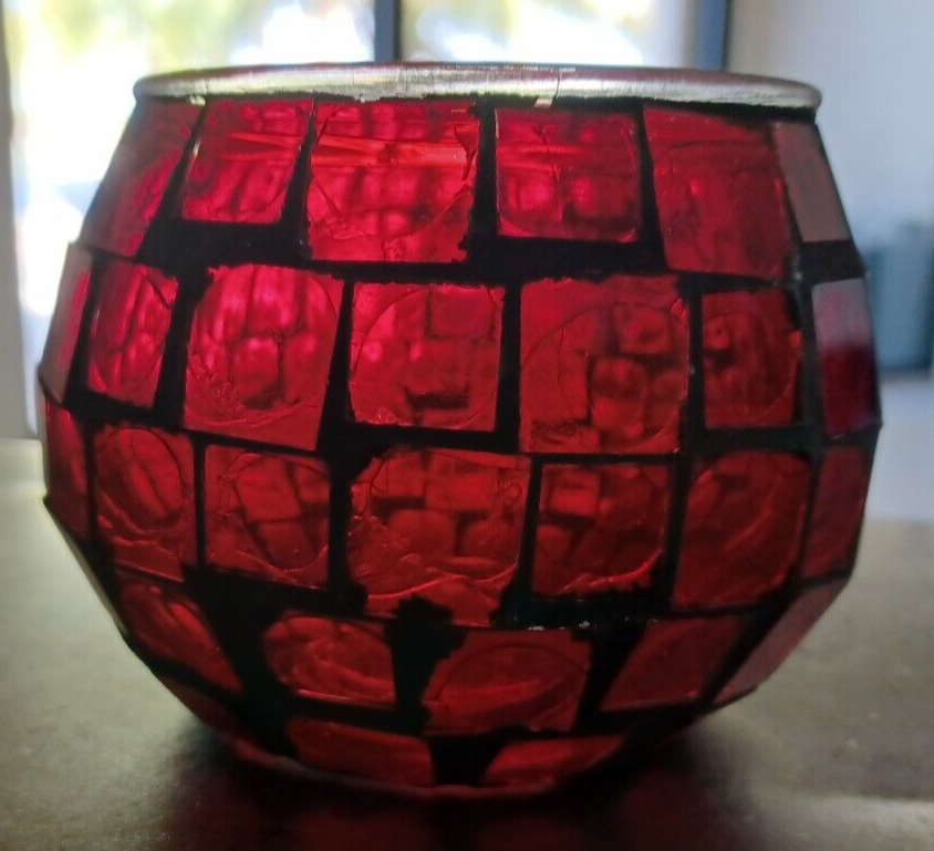 Red Mosaic Glass Candle Holder 3.55"×2.77" | eBay