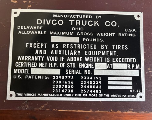 DIVCO MILK TRUCK ORIGINAL COWL TAG DATA PLATE BODY TAG DETROIT | eBay