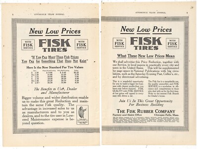 1915 Fisk Rubber Co. 2 Sep. Pg. Ad: PRICE QUOTES - Chicopee Falls ...