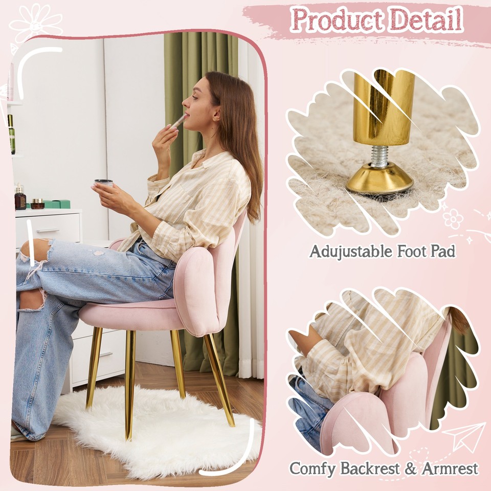 Petal Makeup Vanity Chair with Back Flower Cute Girls Desk Chair Comfy ...