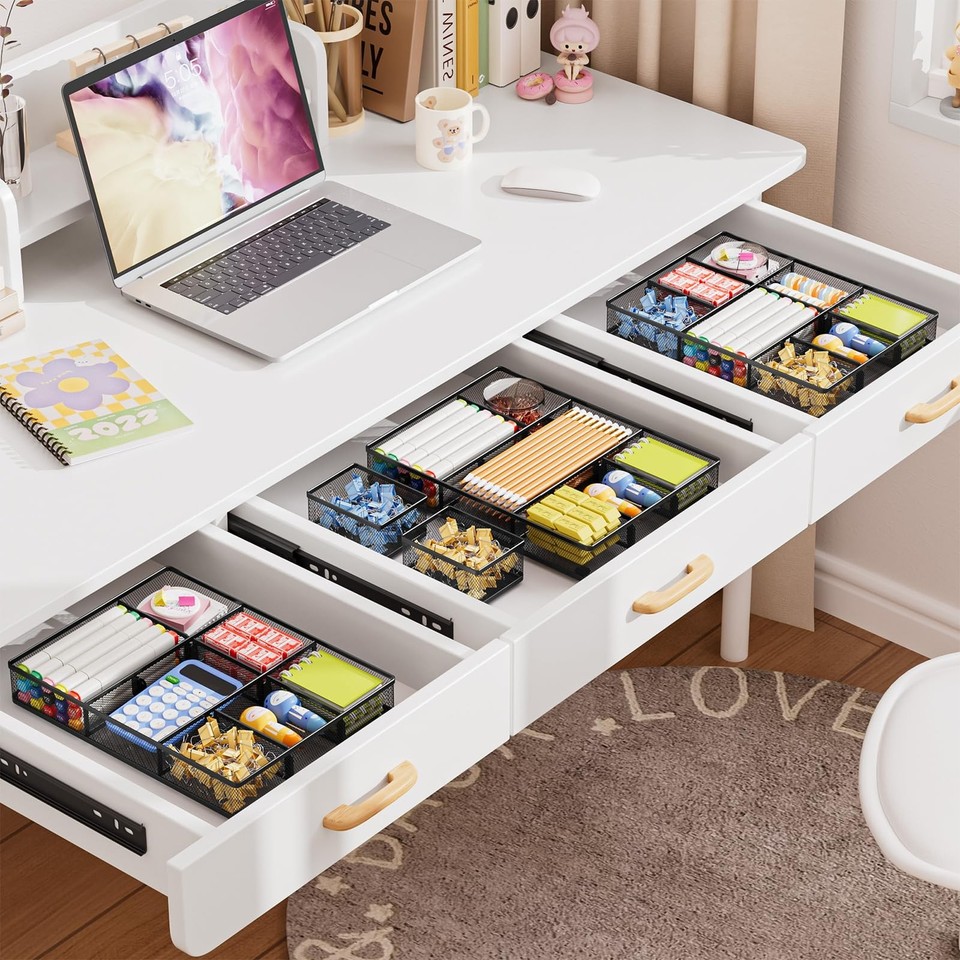 3 Packs Desk Drawer Organizers, Metal Mesh Dividers Desk Drawer ...