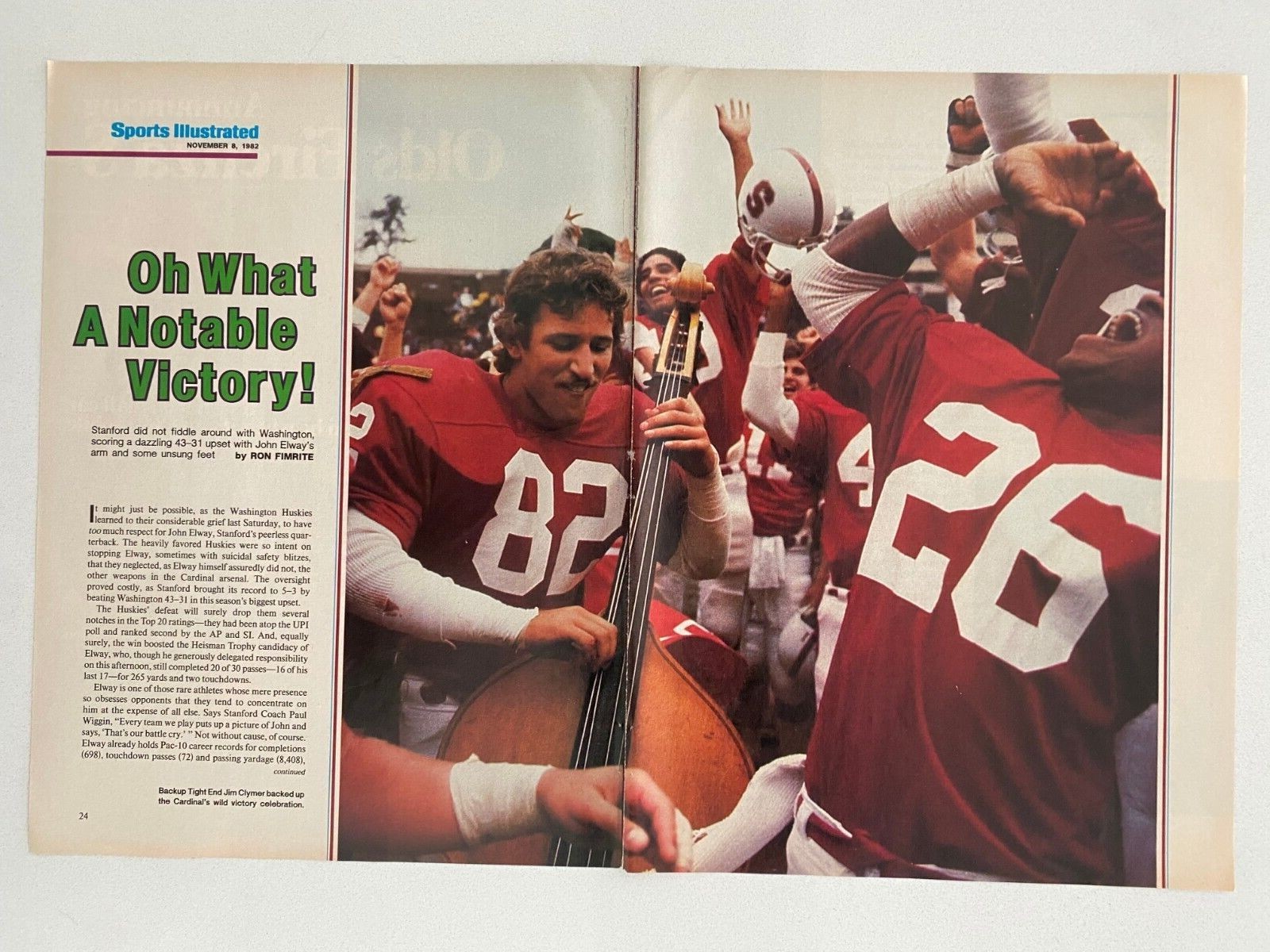 John Elway Stanford Cardinal Jim Clymer Vintage 1982 Magazine Photo | eBay