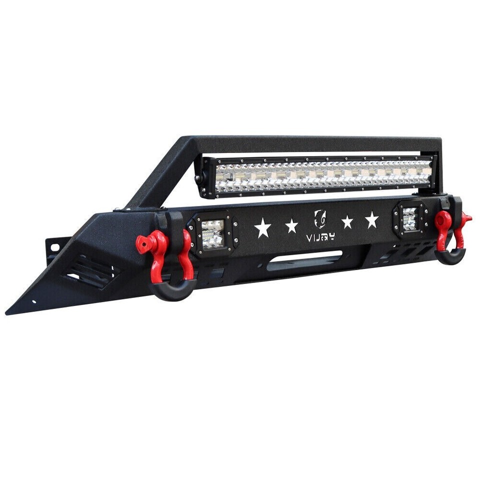 Vijay Stubby Steel Front Bumper W/Winch Plate&LED Spotlight Fit 2016 ...