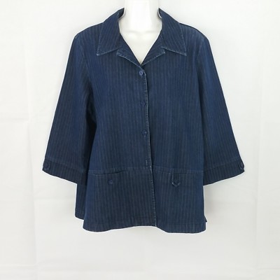 Allison Daley Womens Denim Jacket Size 14P Blue Pinstripe Stretch ...
