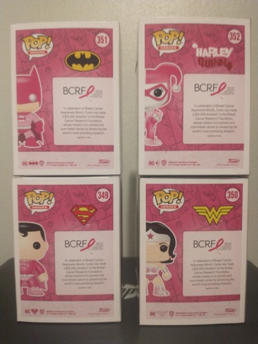 Funko Pop! Breast Cancer Awareness Wonder Batman Superman Harley Set of ...