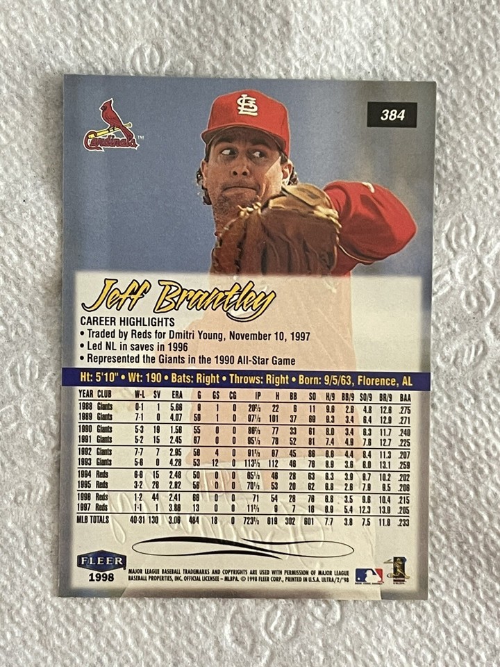 FLEER ULTRA 1998 MLB JEFF BRANTLEY #384 PITCHER ST.LOUIS CARDINALS ...