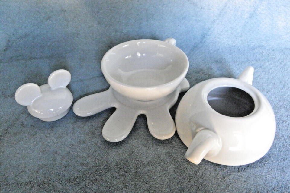 Disney Mickey Mouse Vtg Stacking Tea Pot Cup /Saucer Tea For One White ...