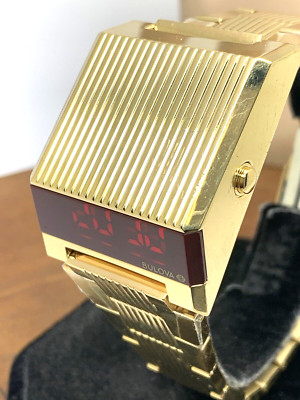 Bulova Mens Watch 97C110 Computron Digital LED Retro Quartz Gold ...