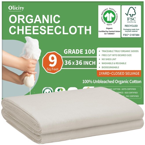 Organic Cheese Cloths, GOTS Certified, Grade 100, 36x36In, Reusable ...