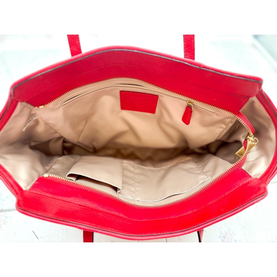 Coach Red Pebbled Leather Tote – F25205, Gold Hardware | eBay
