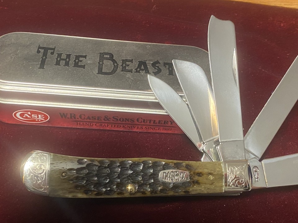 Case XX Green Trapper 5 Blade Beast 3rd Addition with Scrolled Bolster ...
