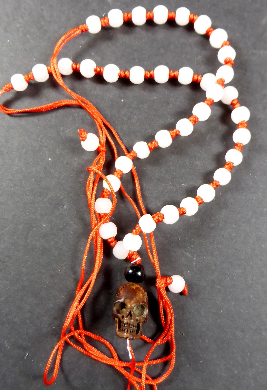 RARE TIBETAN LlAMA Lama Glama KAPALA BONE HUMAN SKULL BEAD RED SILK ...