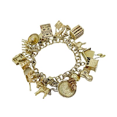 Vintage 70.1 gm 14 kt Charm Bracelet slot machine race tic trolley old ...