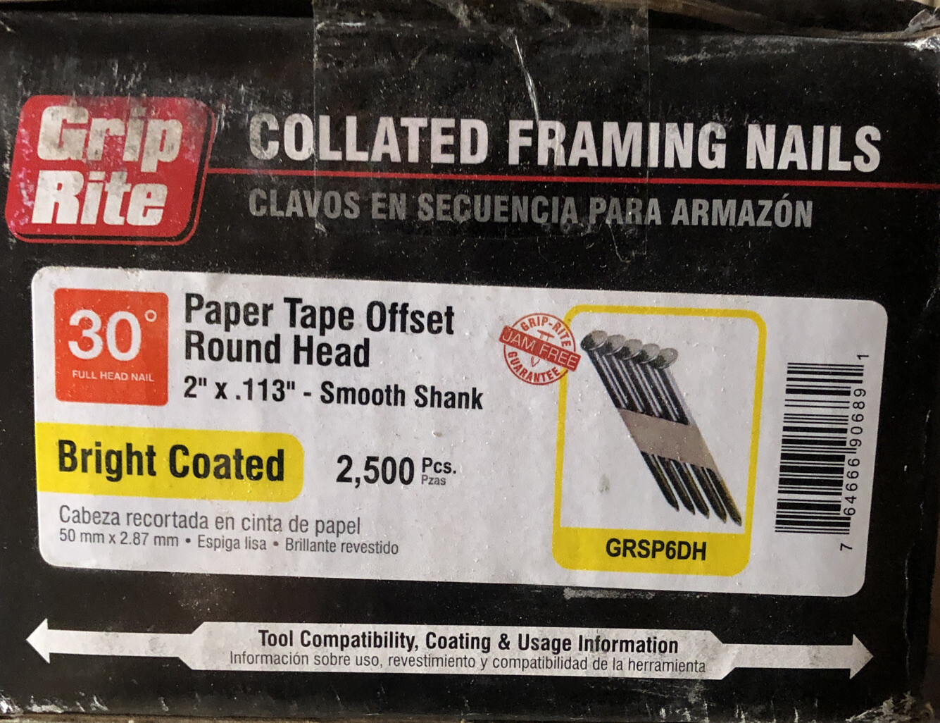 Grip Rite Paper Tape OFFSET ROUND HEAD 2” X .113 Smooth Shank 2500 ...