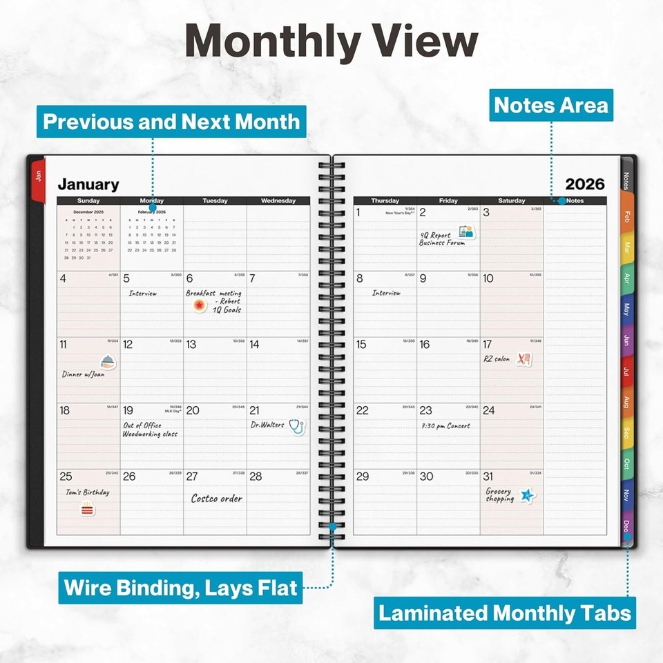 2026 Planner Book 8.5x11, Weekly Monthly Calendar, Jan to Dec, Large ...