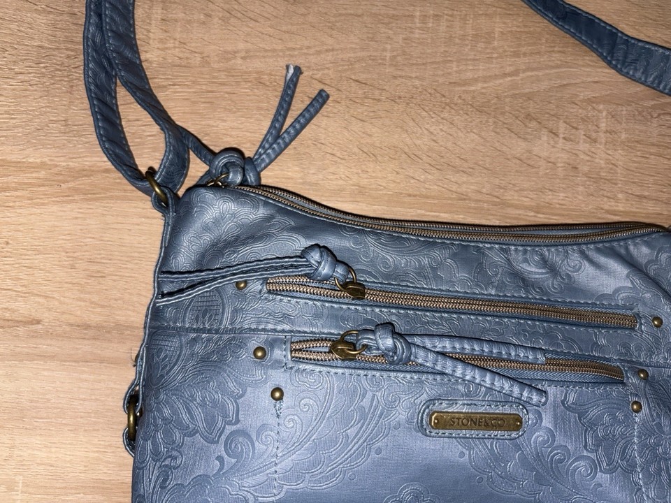 Stone & Co Sophia Embossed Smokey Denim Blue Crossbody Purse Bag NWT | eBay