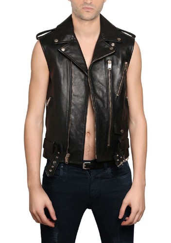 Vest Leather Mens Biker Genuine Motorcycle Jacket Men Sleeveless Size ...