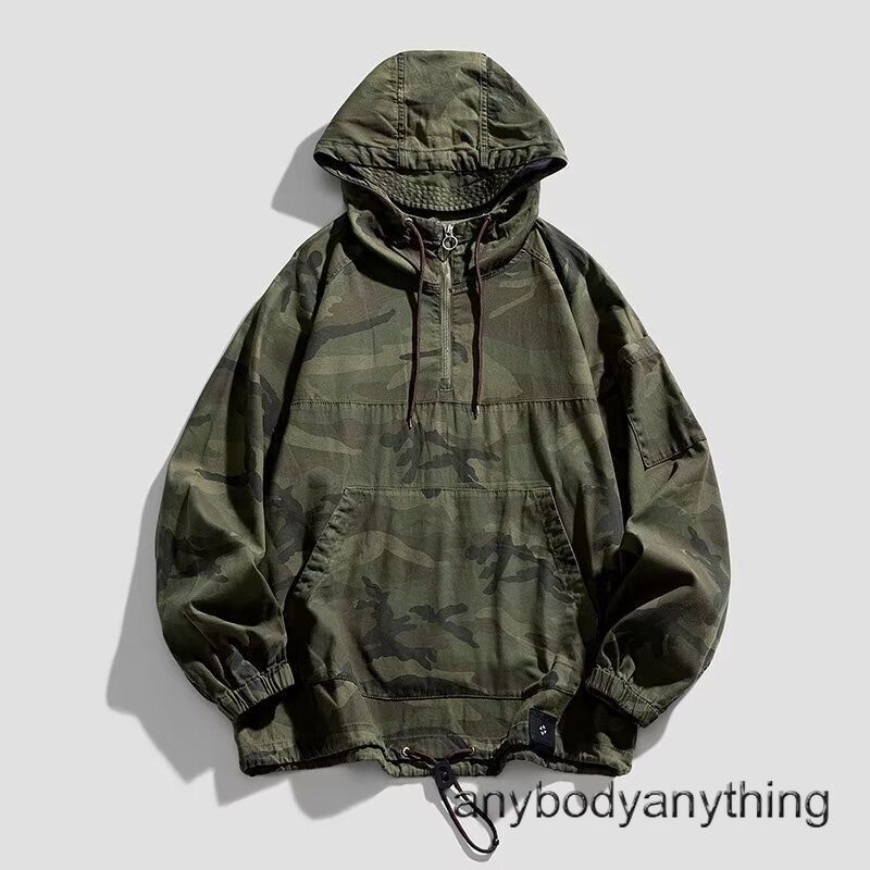 Men's Hooded Camouflage Smock Jacket Army Green Pullover Pocket Coat ...