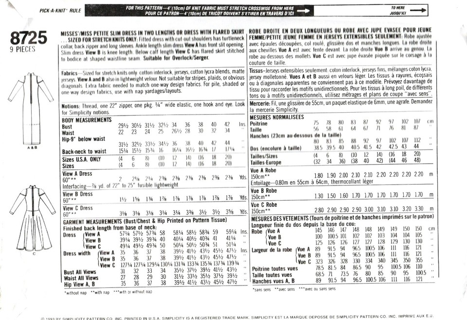 1993 Party Evening Dress Sewing Pattern Size 4/6/8 Simplicity 8725 OOP ...