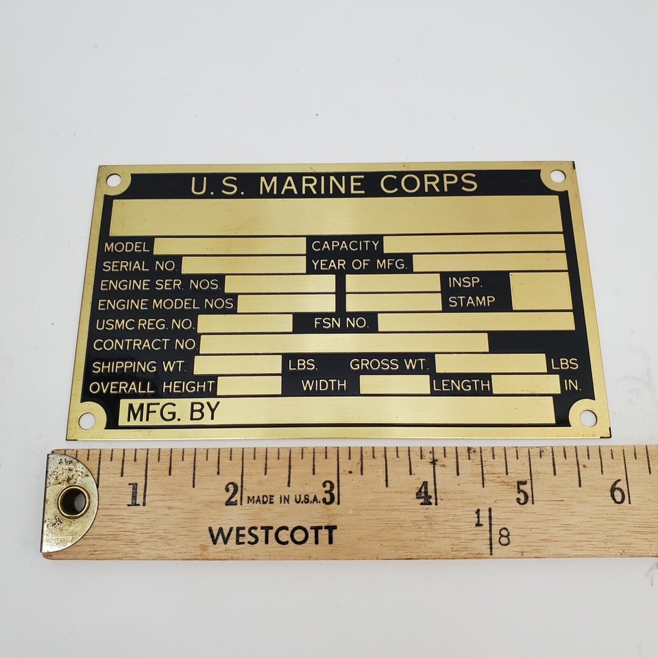 Vintage US Marine Corp Brass Equipment Data Plate/ID Tag Unstamped NOS ...