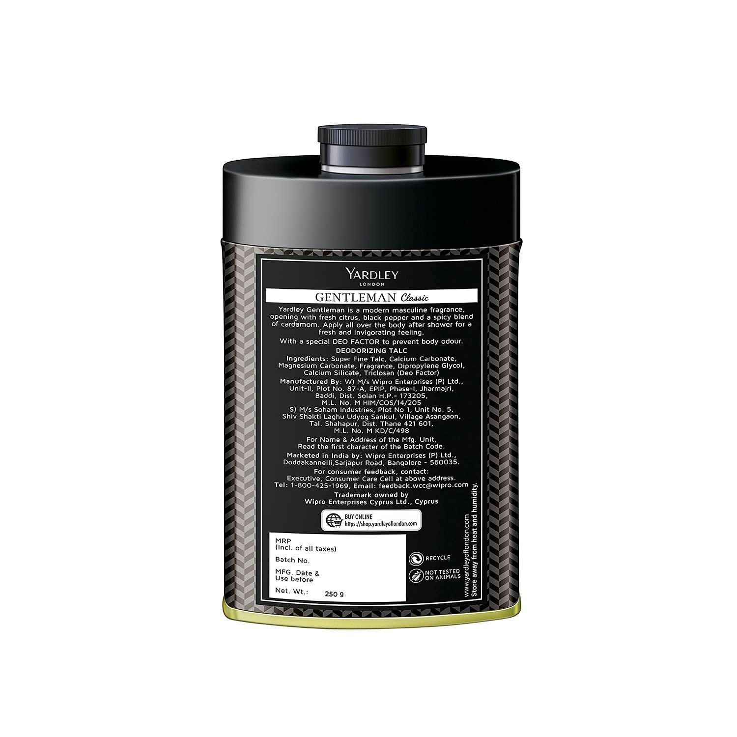 Yardley London Talcum Powder Gentleman Classic 250 grams pack (8.8 oz ...