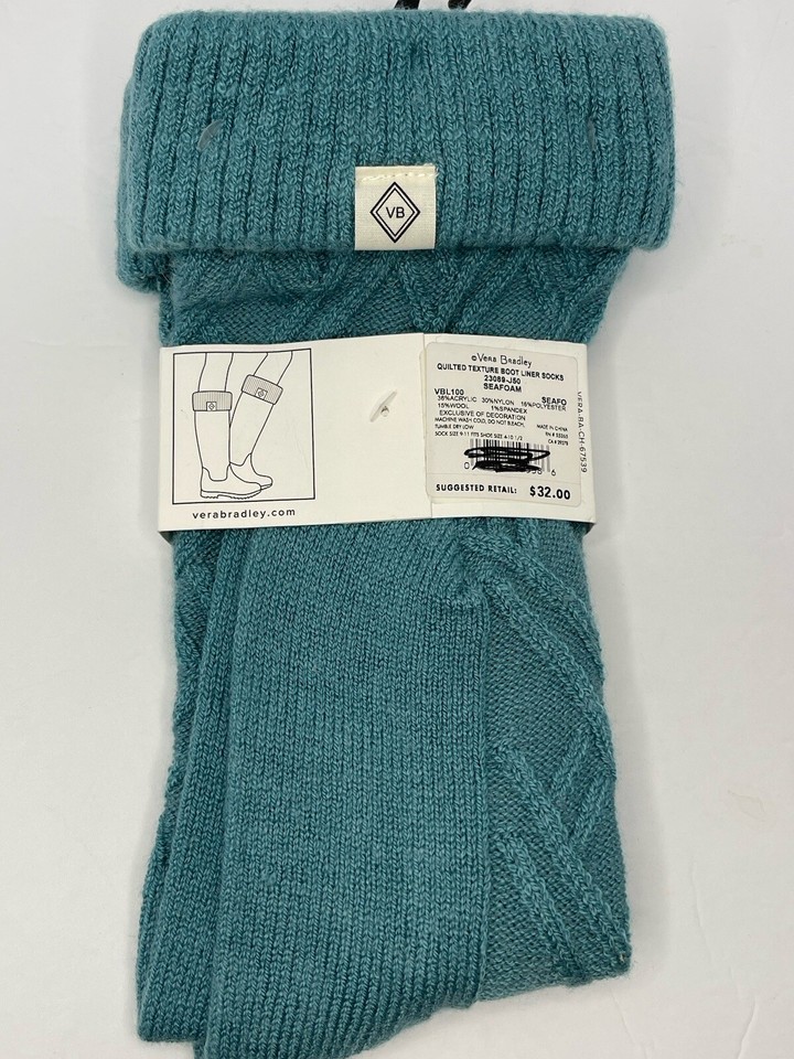Vera Bradley Rain Boot Liners Socks Seafoam Quilted Texture Boot Socks ...