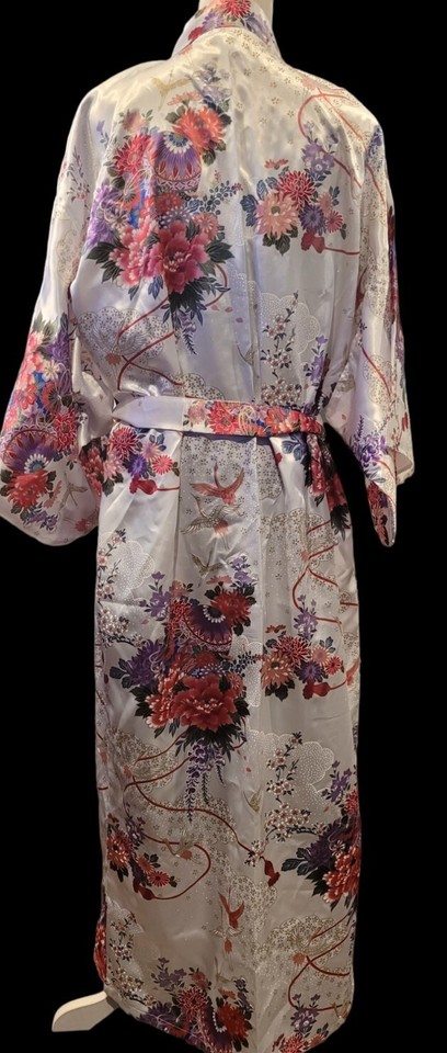 Japanese Kimono Yukata Robe Floral Crane Bold Colors Made In Japan Size ...