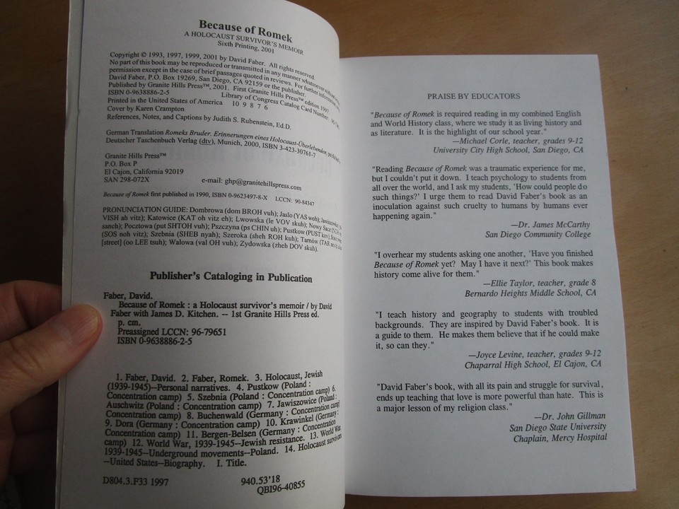 DAVID FABER BECAUSE OF ROMEK A HOLOCAUST SURVIVOR'S MEMOIR WW2 | eBay UK