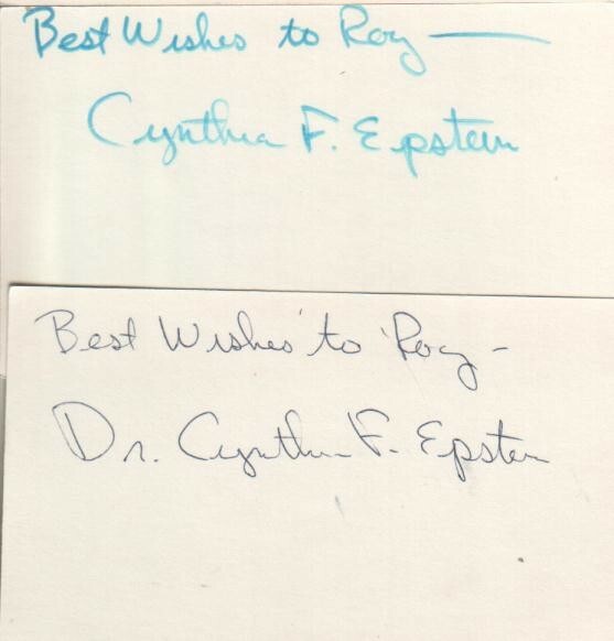 (2) Dr. Cynthia Epstein Autographed Index Cards | eBay